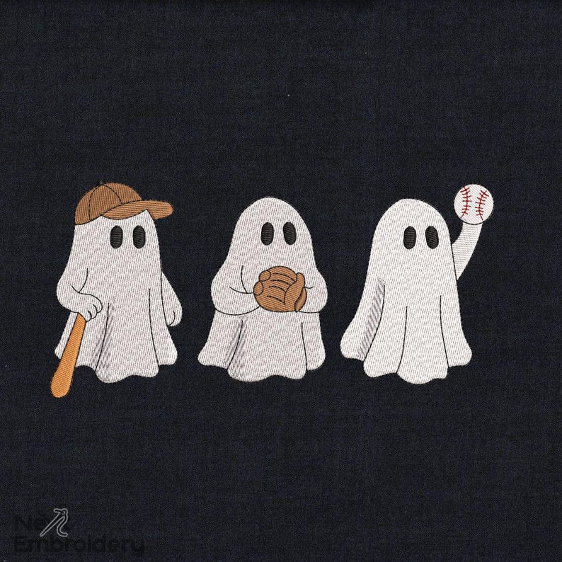 Baseball Ghosts Embroidery Design. Halloween Ghost Embroidery Design ...