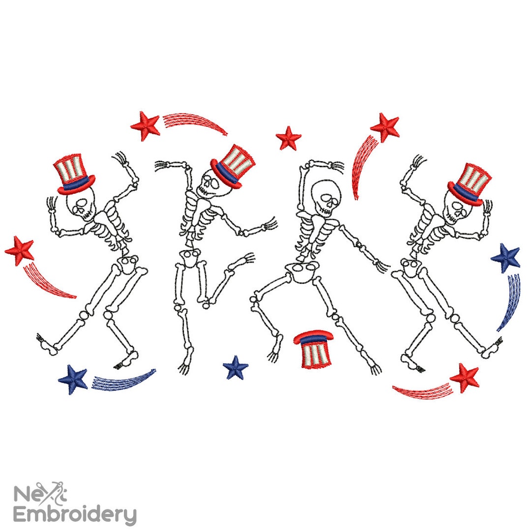 Dancing Skeletons Embroidery Designs, USA Patriotic Embroidery Designs ...