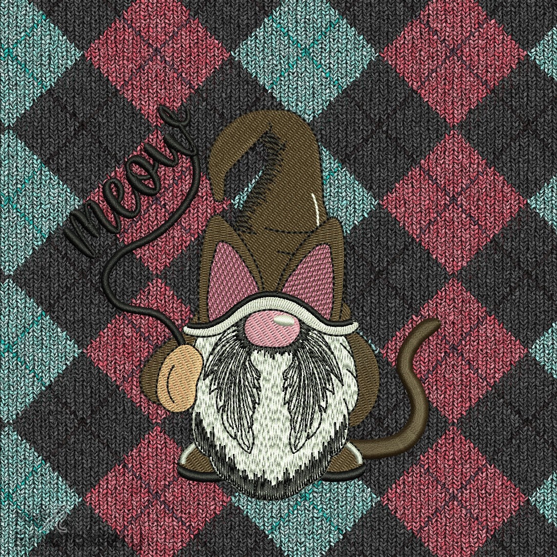 Cat Gnome Embroidery Design Meow Embroidery Design Cat Lover | Etsy