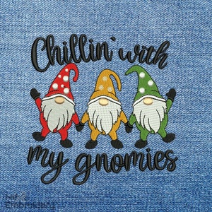 Chillin With My Gnomies Embroidery Designs, Three Cute Gnomes Machine ...