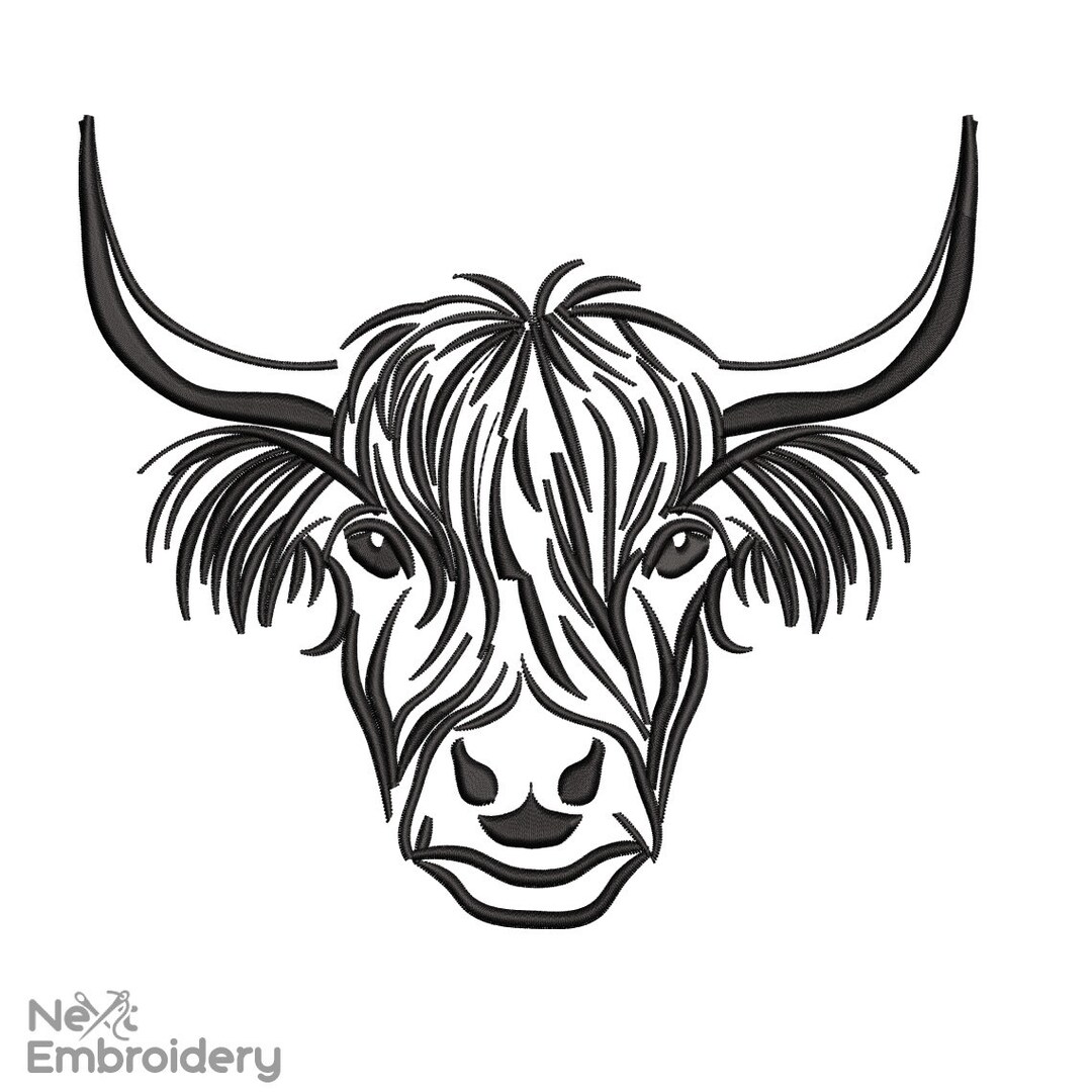 Highland Cow Embroidery Design, Minimalist Machine Embroidery Design - Etsy