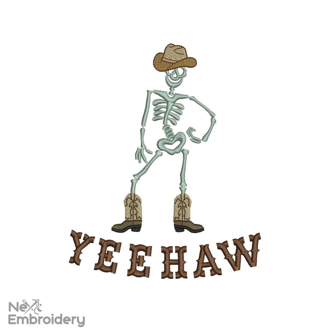 YEEHAW Skeleton Western Embroidery Design. Howdy Retro Halloween Cowboy ...