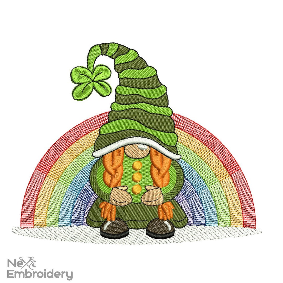 Rainbow Gnome Girl St Patricks Day Embroidery Designs, Holiday ...