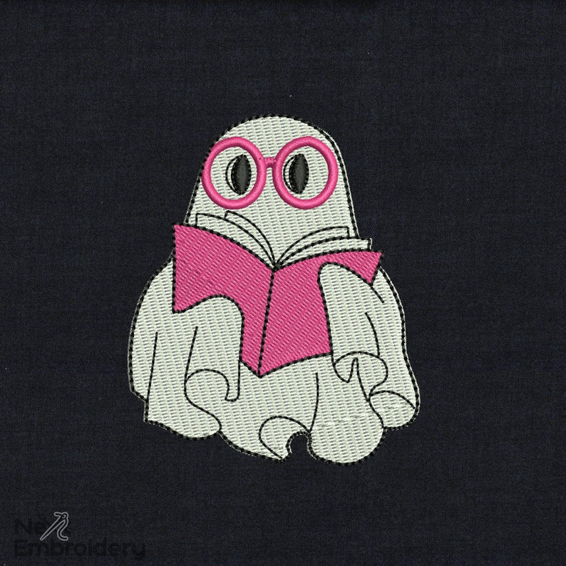 Little Ghost Reading Book Embroidery Design. Halloween Ghost Embroidery ...