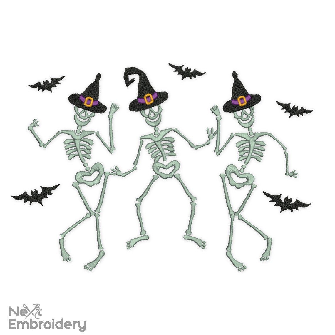 Dancing Skeletons Embroidery Design, Halloween Hat Skeleton Embroidery ...