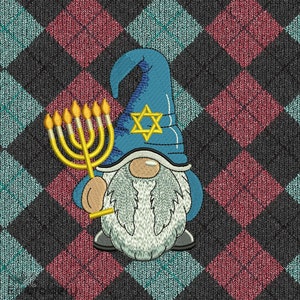 Hanukkah Gnome Embroidery Design, Jewish Gnome With Menorah Embroidery ...