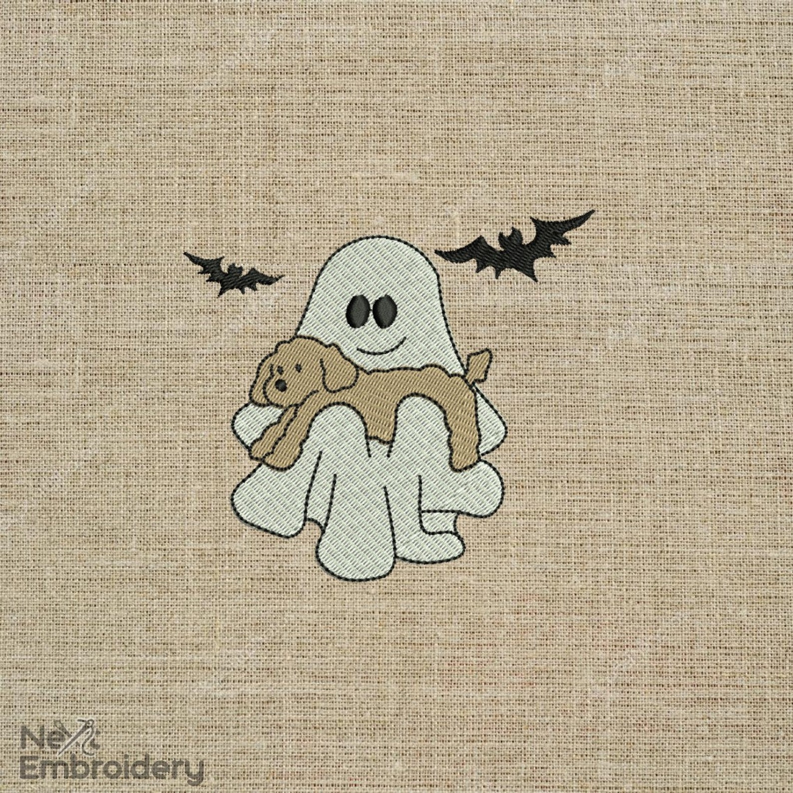 Mini Ghost With Dog Embroidery Design. Halloween Ghost Dog Embroidery ...
