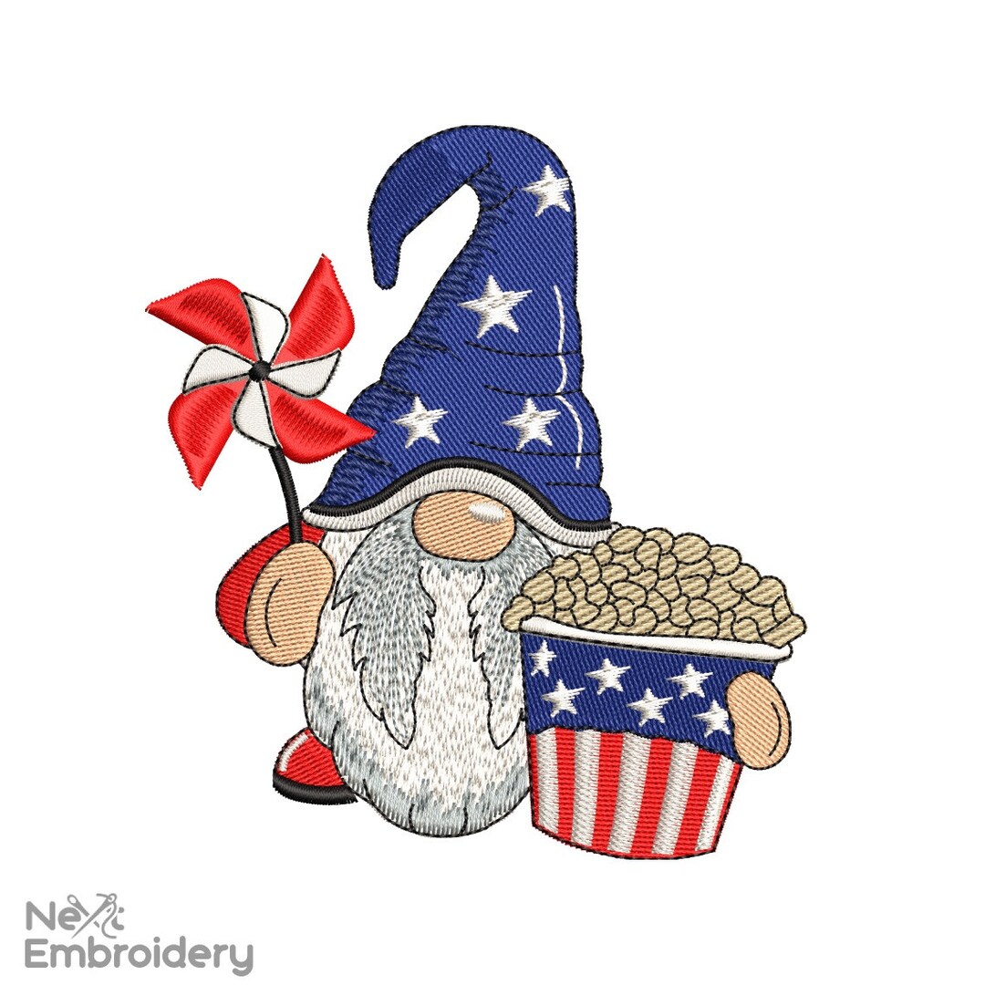 American Gnome Embroidery Designs, Popcorn, 4th July Embroidery Designs ...