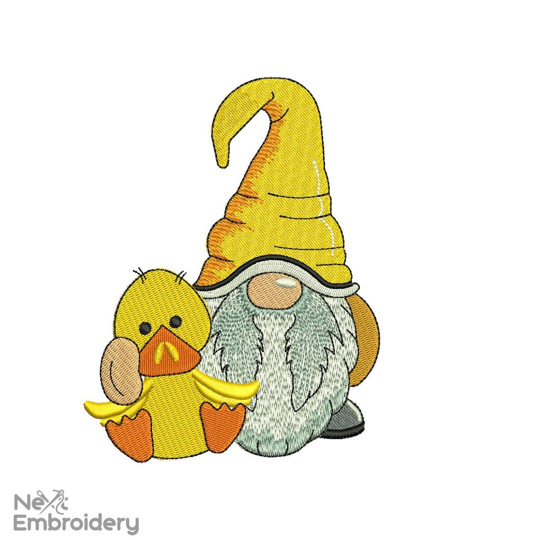 Gnome With Yellow Duck Embroidery Design, Summer Embroidery Designs ...