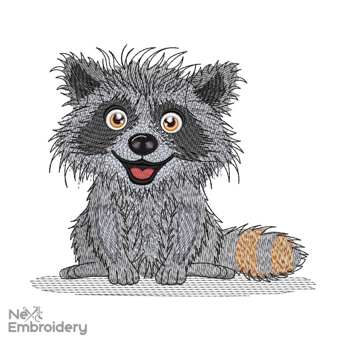 Baby Racoon Embroidery Design, Cute Farm Animal Embroidery Design ...