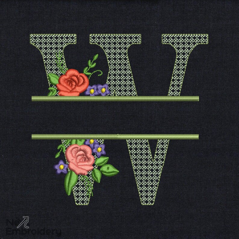 Split Alphabet With Flower Embroidery Design, Letter Embroidery Design ...
