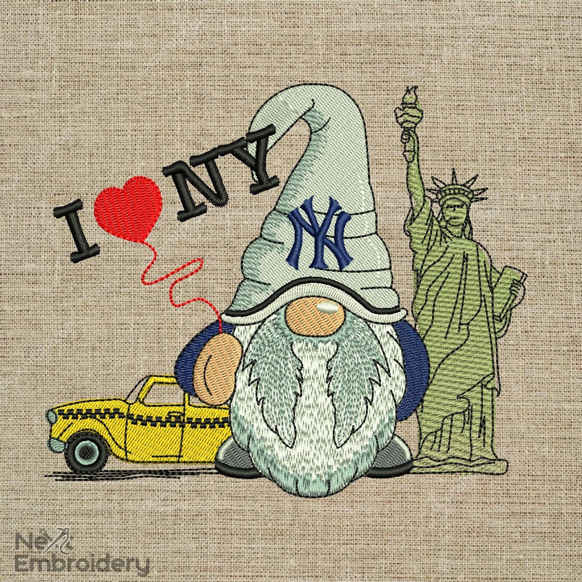 New York Gnome Embroidery Design, I Love NY Machine Embroidery File - Etsy