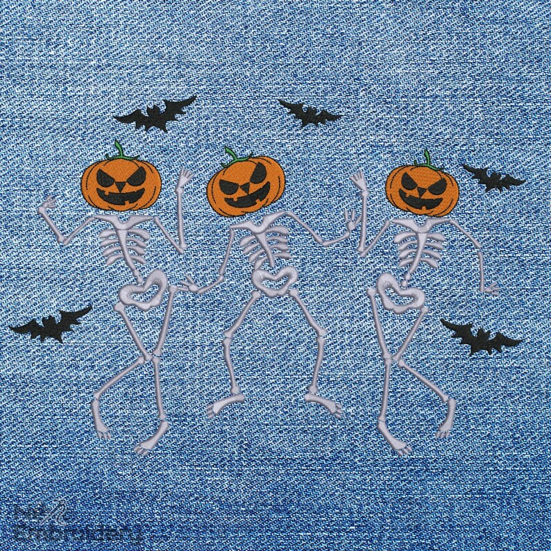 Dancing Skeletons Embroidery Design, Halloween Pumpkin Skeleton ...