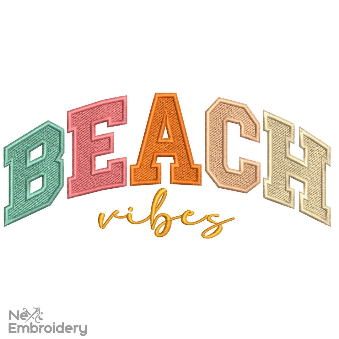 Beach Vibes Embroidery Design, Summer Embroidery Design, Instant ...