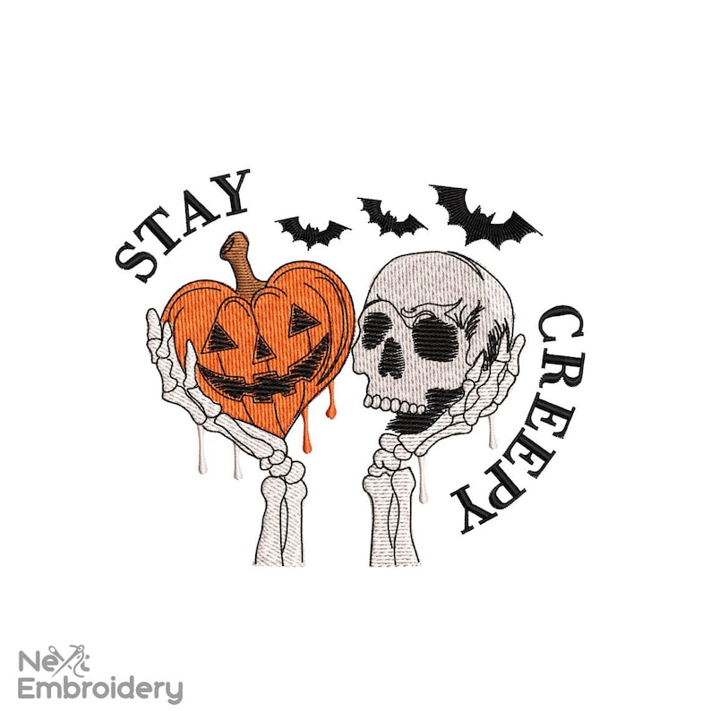Creepy Embroidery Design, Halloween Skeletoon Hat, Cauldron, Spiderweb ...