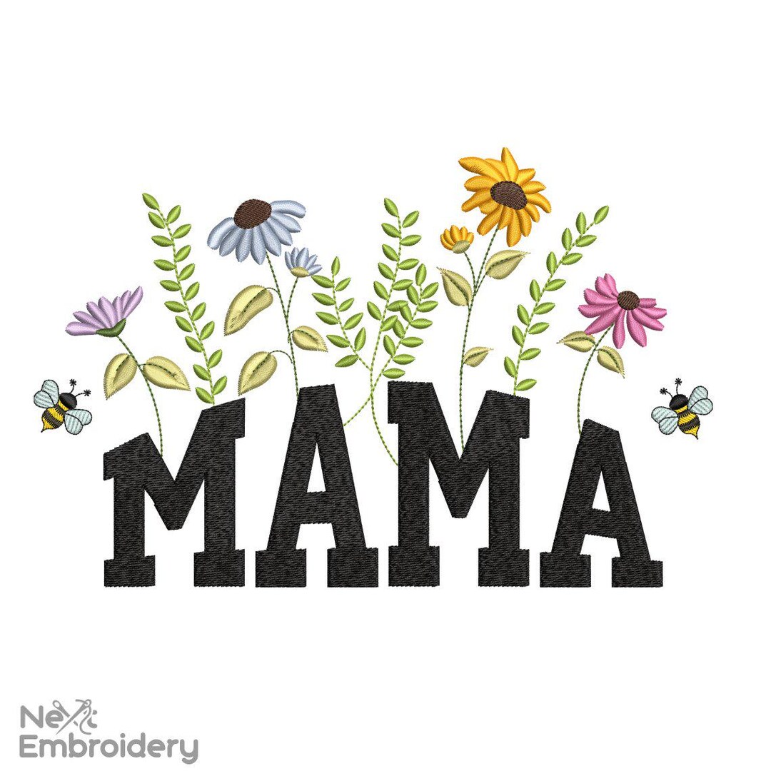 Mama Flowers Embroidery Design, Wildflowers Embroidery Design, Instant ...