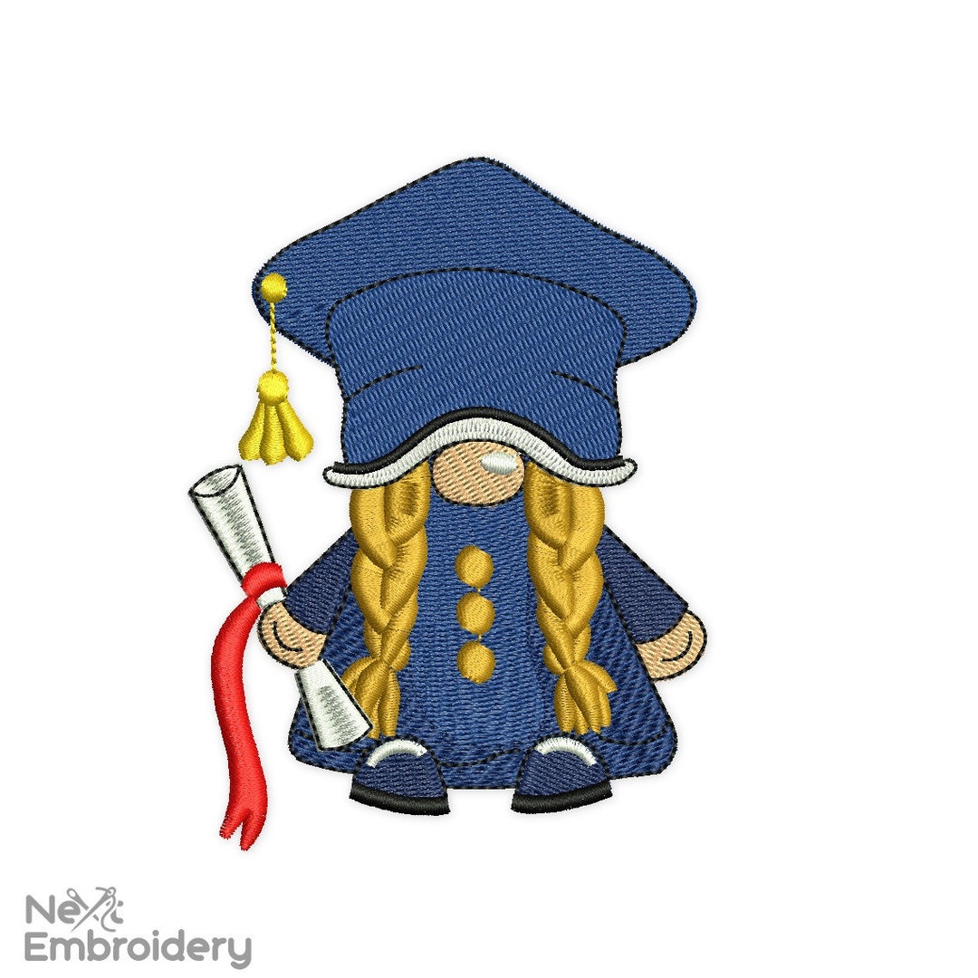 Graduation Girl Gnome Embroidery Design, Graduate School Embroidery ...