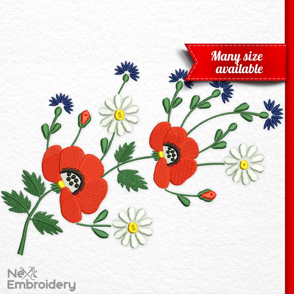 Wildflowers Embroidery Design Poppy Embroidery Plants | Etsy