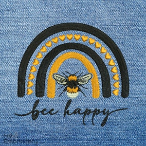 Boho Bee Happy Embroidery Design, Rainbow Machine Embroidery File ...