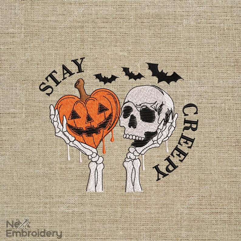Creepy Embroidery Design, Halloween Skeletoon Hat, Cauldron, Spiderweb ...