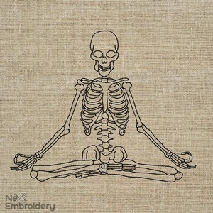 Skeleton Embroidery Design. Halloween Skeleton Meditating Embroidery ...