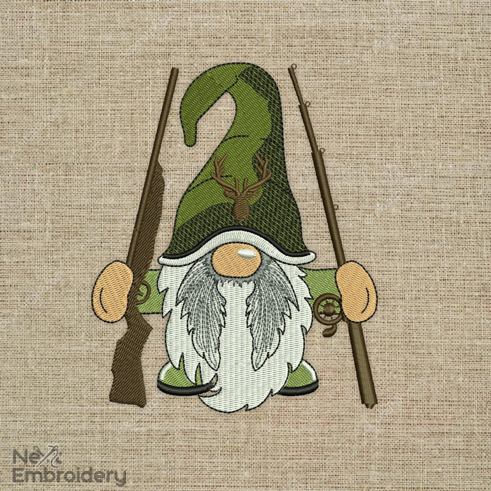 Hunting and Fishing Gnome Embroidery Design, Hunter Embroidery, Angler ...