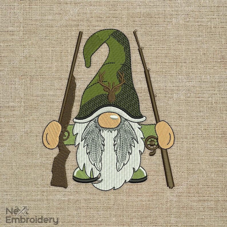 Hunting and Fishing Gnome Embroidery Design Hunter - Etsy