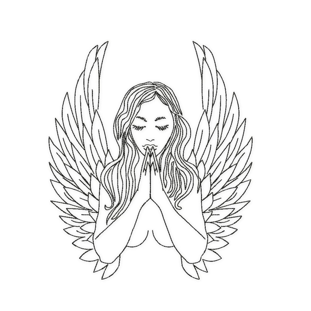 Praying Angel Embroidery Design. Line Art Woman Design. 4 Sizes. Intant ...