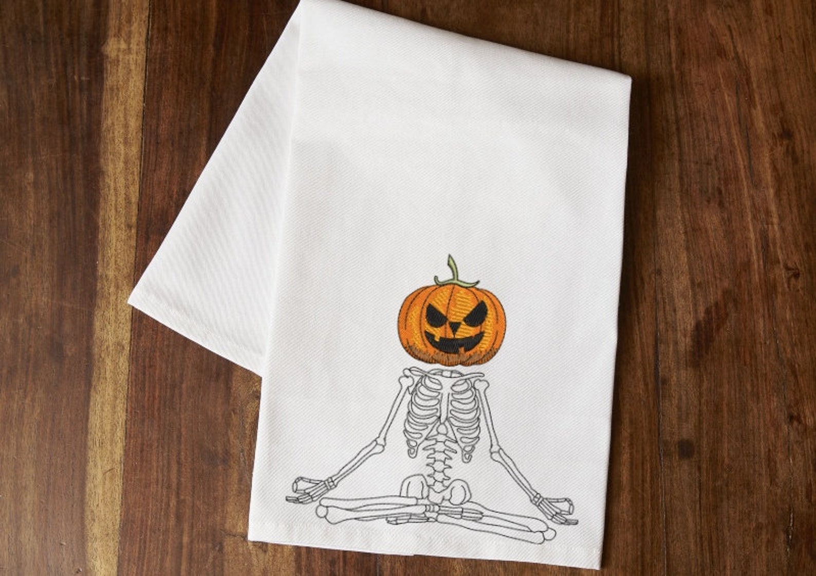 Skeleton Embroidery Design. Halloween Pumpkin Skeleton Meditating ...