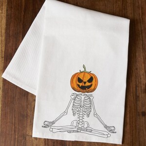 Skeleton Embroidery Design. Halloween Pumpkin Skeleton Meditating ...