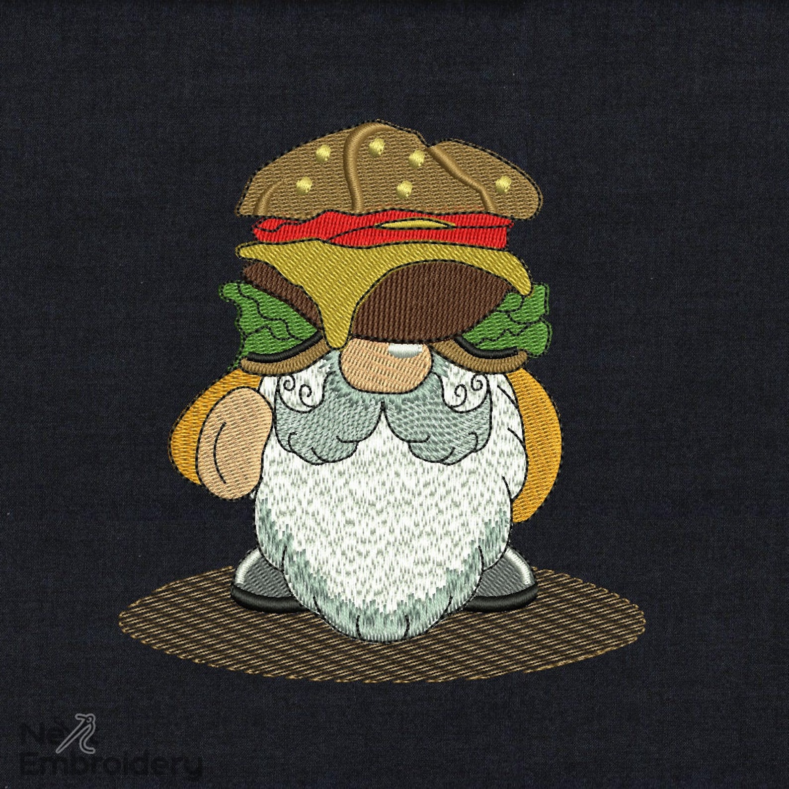 Hamburger Embroidery Design Gnome Embroidery Design Kitchen - Etsy