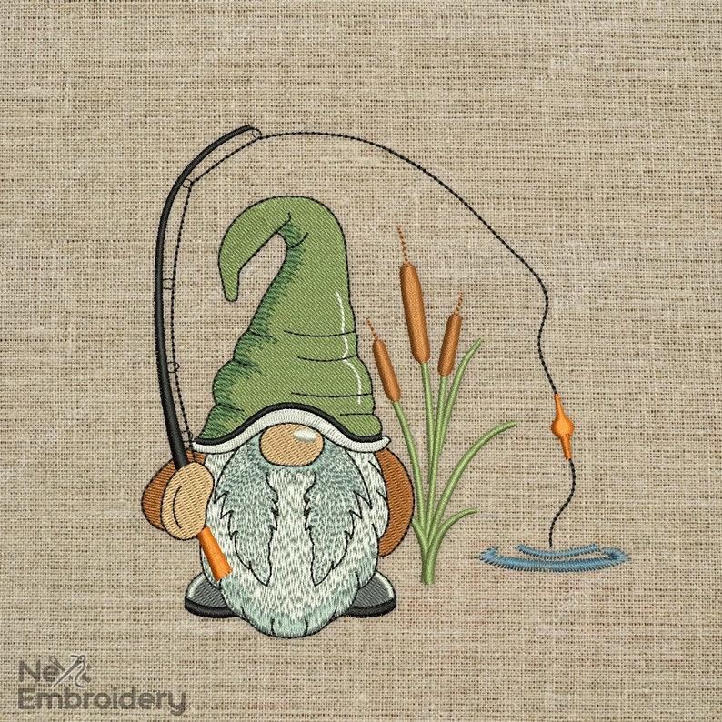 Fishing Gnome Embroidery Design Fisher Embroidery Angler - Etsy