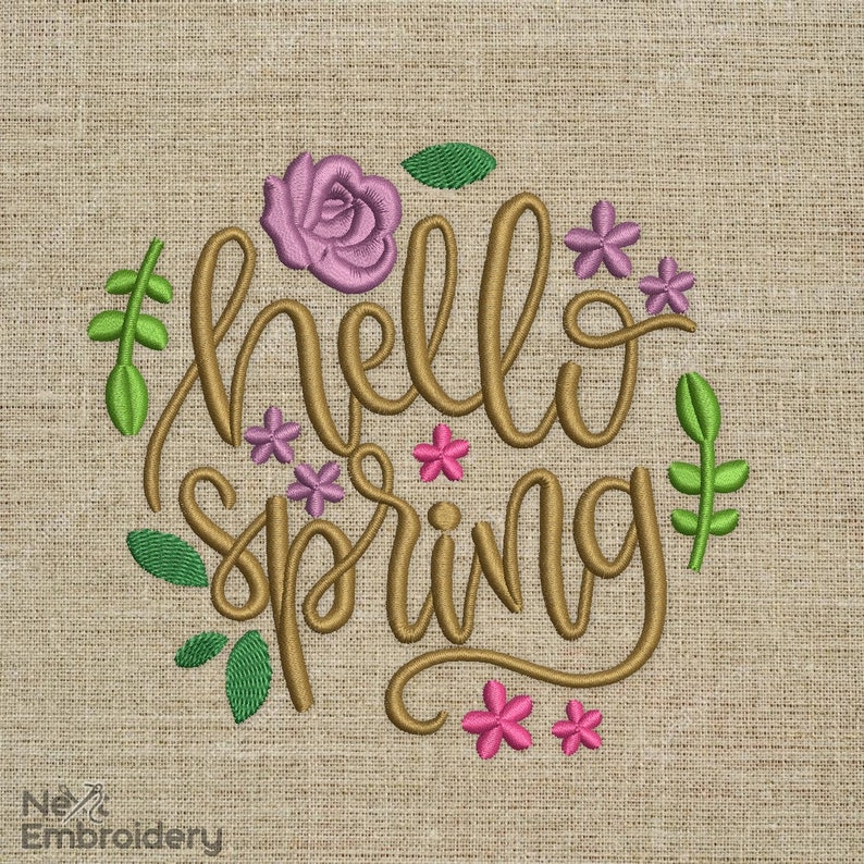 Hello Spring Embroidery Design Instant Downlad | Etsy