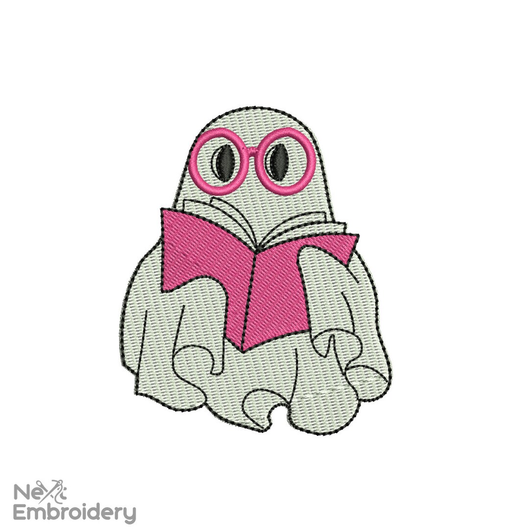 Little Ghost Reading Book Embroidery Design. Halloween Ghost Embroidery ...