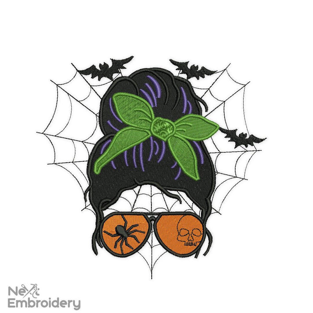Momster Messy Bun Embroidery Design: Spooky Halloween Mom (digital ...