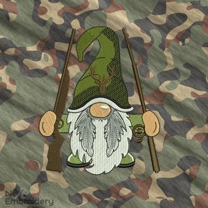 Hunting and Fishing Gnome Embroidery Design, Hunter Embroidery, Angler ...