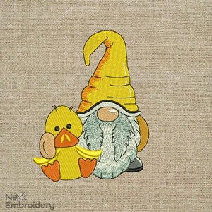 Gnome With Yellow Duck Embroidery Design, Summer Embroidery Designs ...