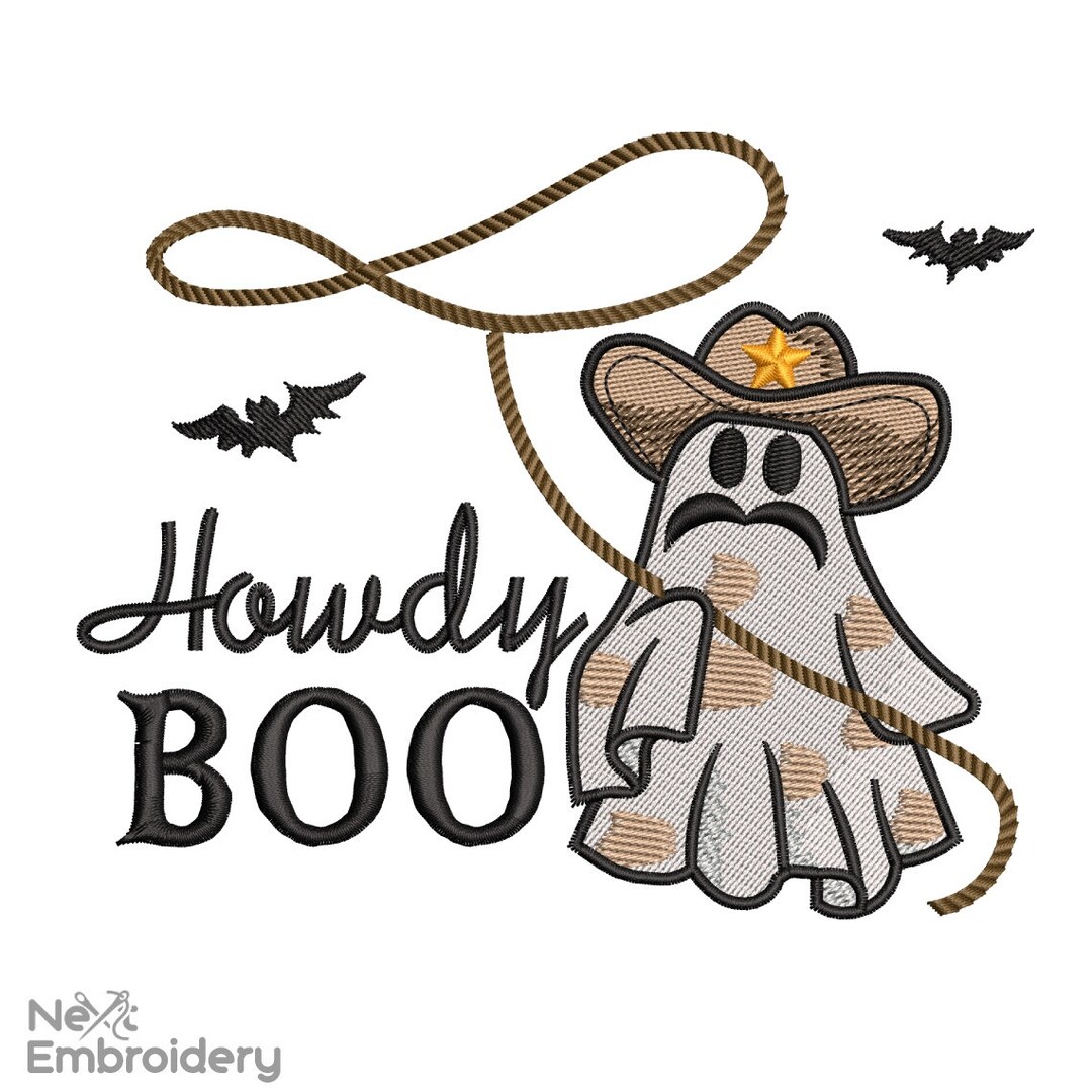 Howdy BOO Embroidery Design. Halloween Cowboy Ghost Embroidery Design ...