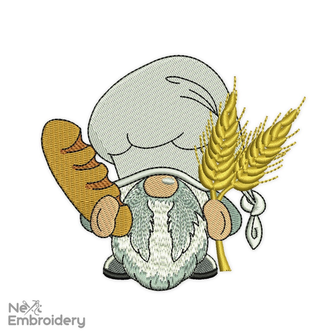 Baker Gnome Embroidery Design. Bread Embroidery Design, Tea Towel ...