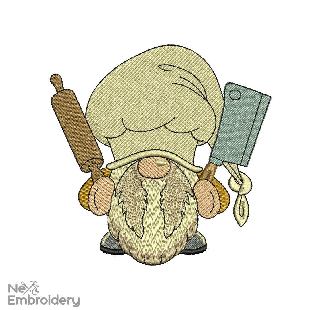 Cook With a Rolling Pin Embroidery Design, Gnome Embroidery Design, Tea ...