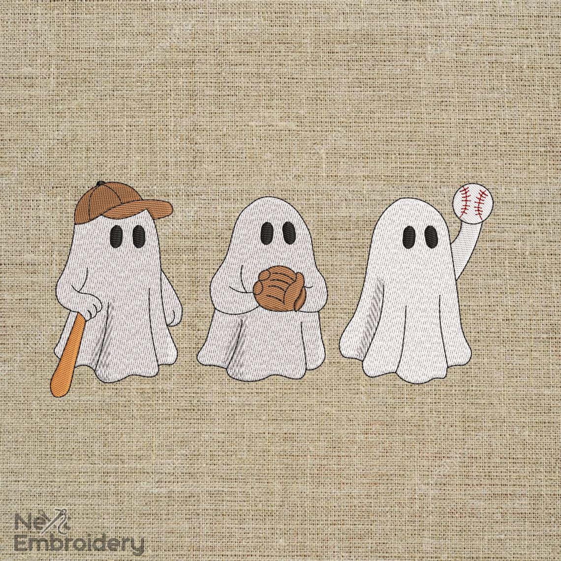 Baseball Ghosts Embroidery Design. Halloween Ghost Embroidery Design ...