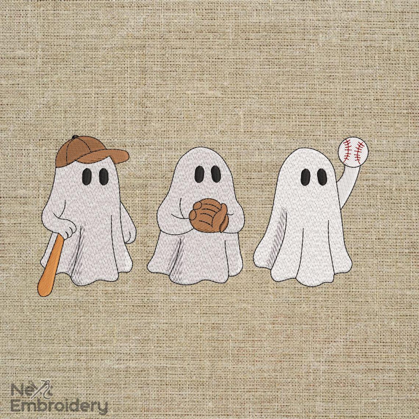 Baseball Ghosts Embroidery Design. Halloween Ghost Embroidery Design ...