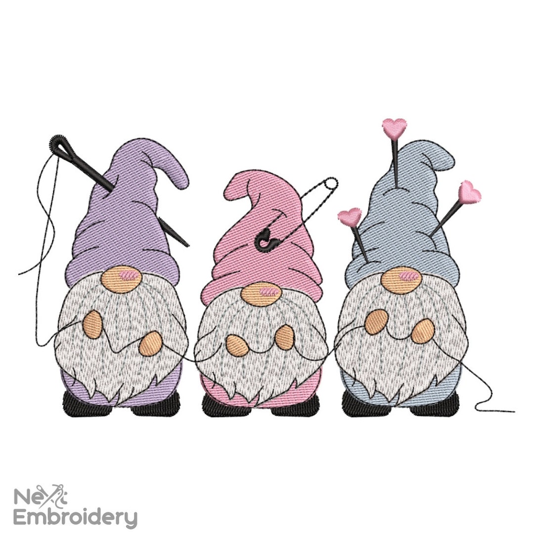 Three Sewing Gnomes Embroidery Design, Hobby Machine Embroidery Designs ...
