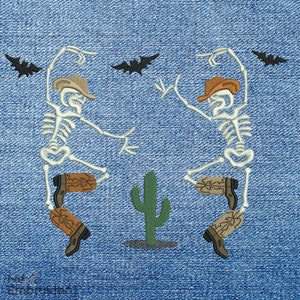 Halloween Dancing Skeleton Western Embroidery. Howdy Retro Halloween ...