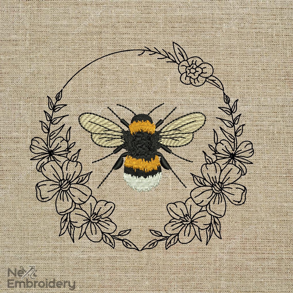 Floral Bee Embroidery Design, Retro Embroidery Design, Instant Download ...
