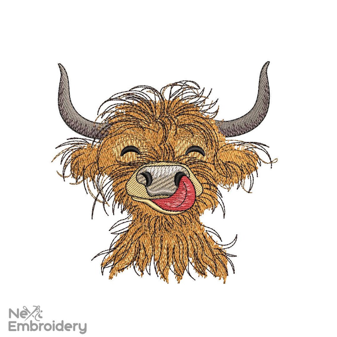 Fun Highland Cow Embroidery Design, Cute Smile Farm Animal Embroidery ...