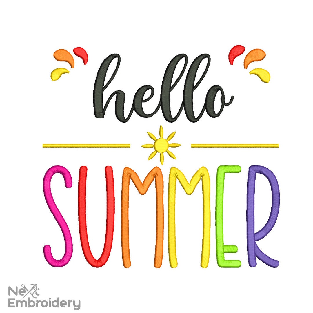 Hello Summer Embroidery Design, Minimalist Embroidery Design, Instant ...