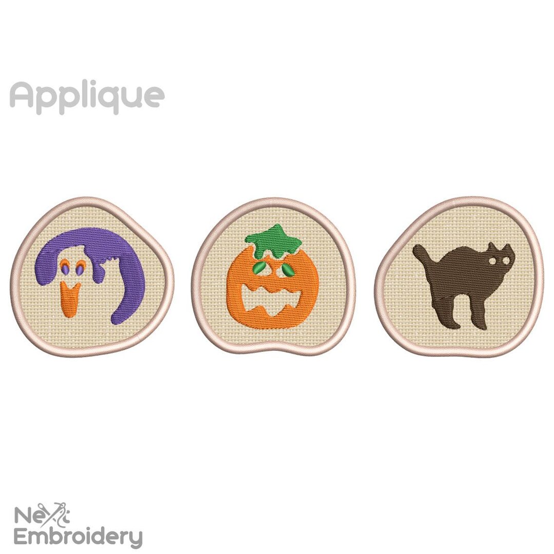 Halloween Sugar Cookie Applique Embroidery Design. Spooky Cat Pumpkin ...