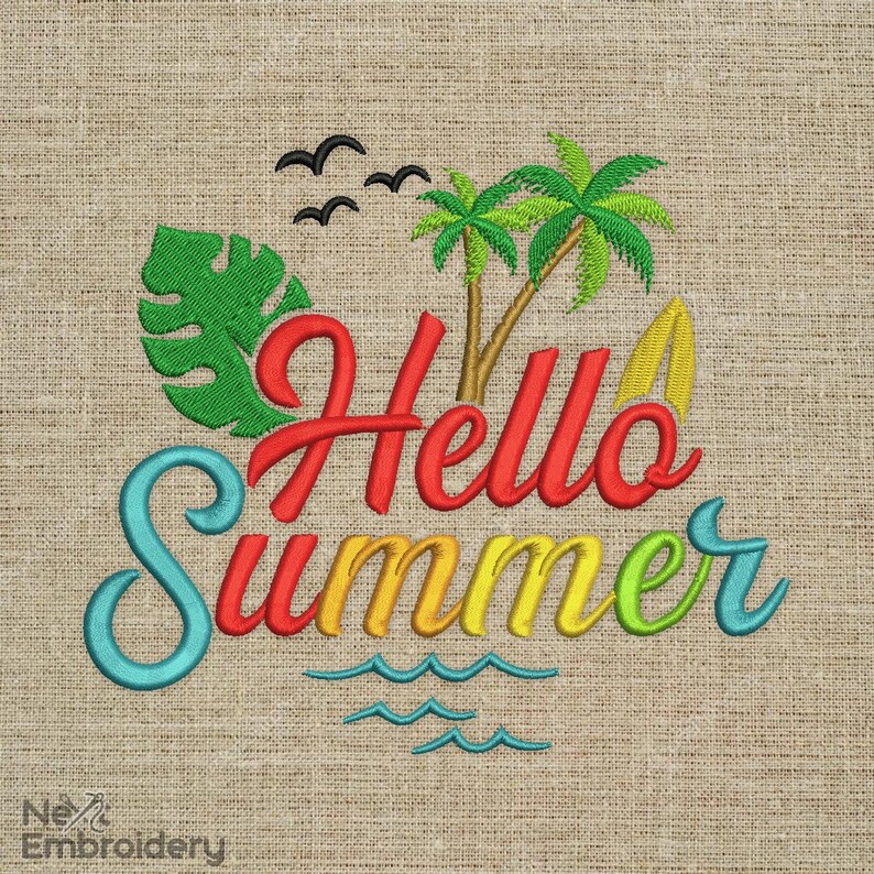 Hello Summer Embroidery Design, Instant Download - Etsy