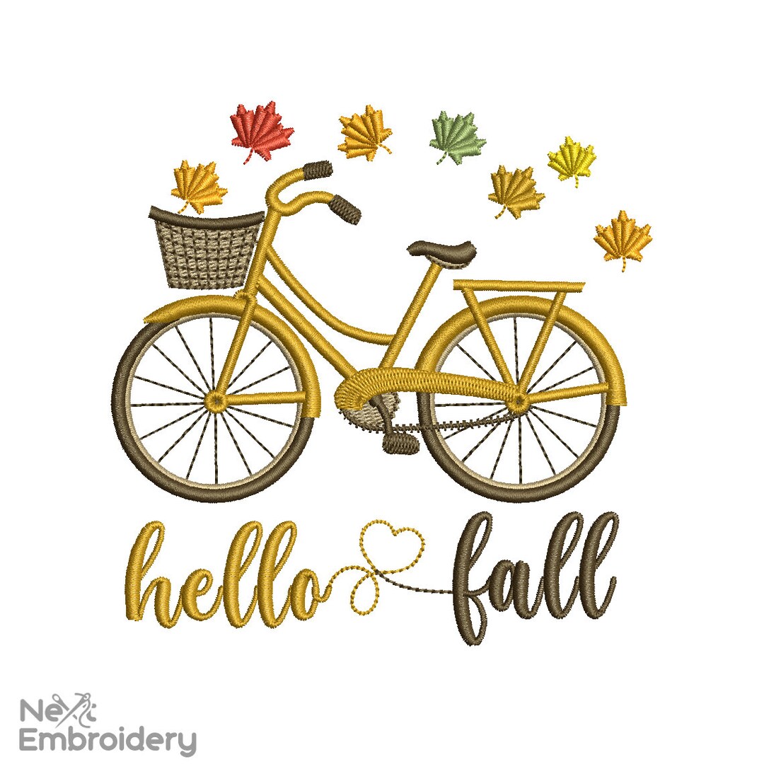 Hello Fall Bike Embroidery Design (instant Download) - Etsy